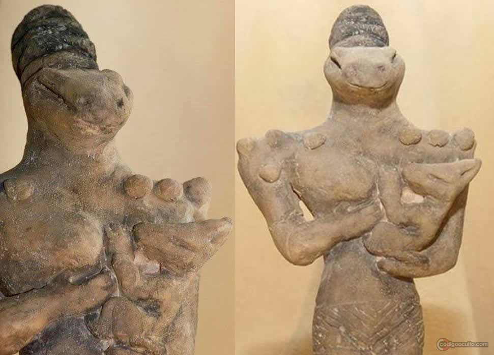 Estatuillas de Hombres Lagarto de 7.000 años de antigüedad descubiertos en Al Ubaid, en el sur ...